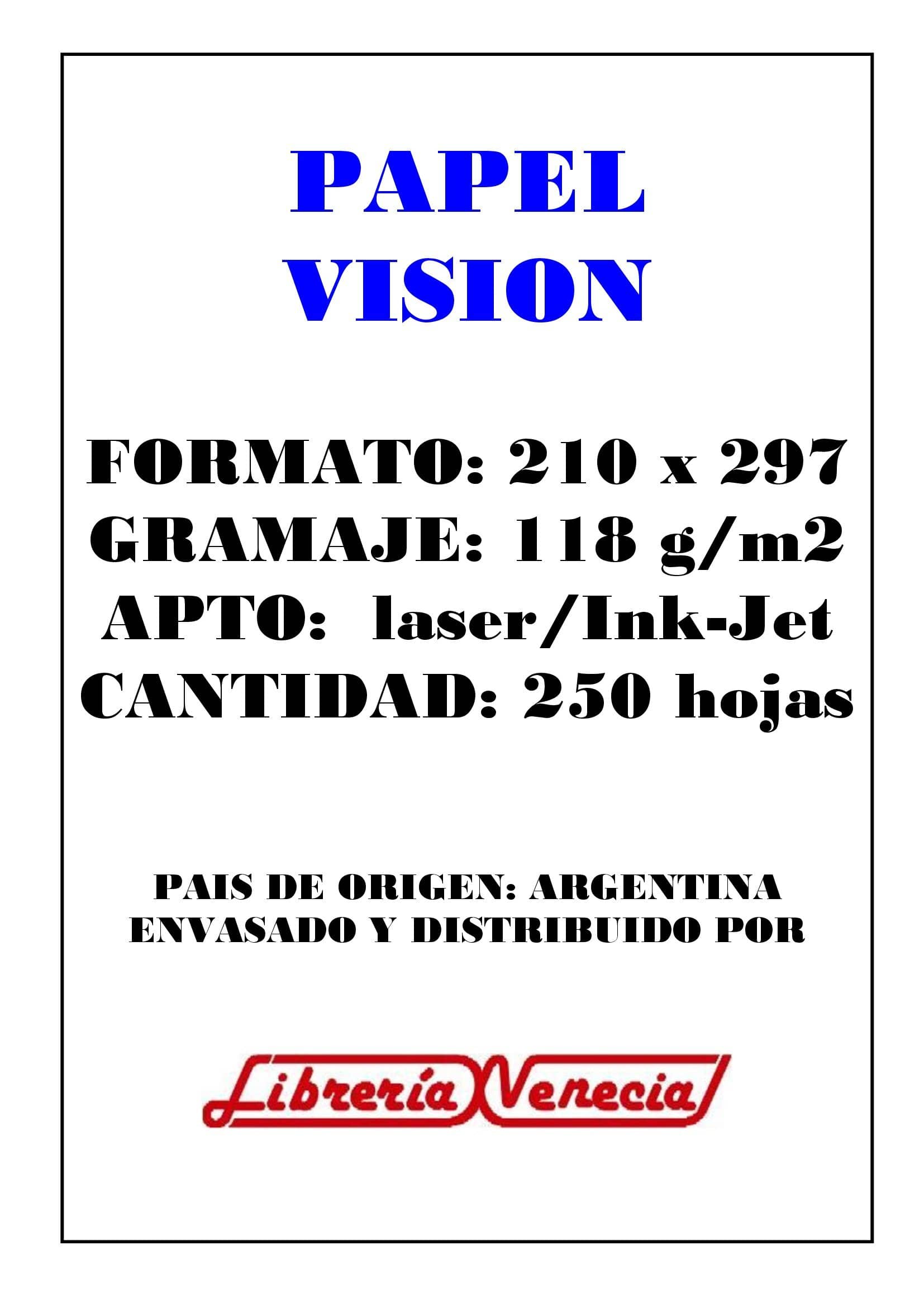 PAPEL VISION OBRA BCO 118grs. A4 x 250 – Libreria Venecia